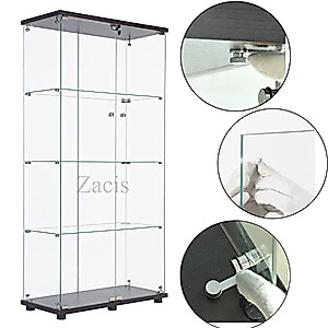 Zacis Modern 4-Tier Tempered Glass Display Case, Floor-Standing Showcase Display Cabinet with Lock, Display Shelf Curio Cabinet with Glass Doors for Collectibles, Trophy, Action Figures, China