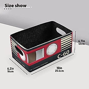 J JOYSAY Plastic Audio Cassette Tape Storage Basket Felt Storage Bin Collapsible Towel Storage Decorative Baskets Organizer for Laundry Baby Room