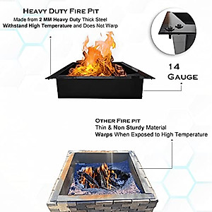 Square Fire Pit Ring/Insert, Fire Pit Liner, Outdoor Heavy Duty 2.0mm Steel, 36Inch Inside Diameter, 42 Inch Outside Diameter…