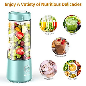 2021 Hotsch Portable Blender, 13.5 Oz Personal Size Juicer Cup for Smoothies and Shakes, USB Rechargeable with Six Blades, for Sports Travel and Outdoors - Blue
