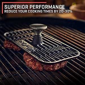 Uno Casa Cast Iron Grill Press - Pre-Seasoned XL Hamburger Press with Stainless Steel Knob, 9x4.5 Inch cast Iron Burger Press for Griddle - Bacon Press for Griddle - Vented Design Griddle Press