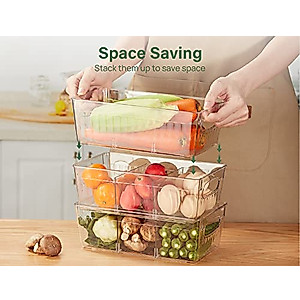 Kootek 4 Pack Clear Pantry Organization and Storage Bins, Freezer Organizer Bins Stackable Food Storage Organizer Bins with Handles Removable Dividers for Kitchen, Refrigerator, Cabinet