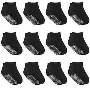 Debra Weitzner 12 Pairs Non-Slip Toddler Socks With Grips for Baby Boys and Girls - Anti-Slip Crew Socks for Infant's and Kids