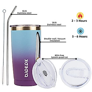 BJPKPK 20 oz Stainless Steel Vacuum Insulated Tumblers with Lids and Straw Reusable Travel Water Mug Double Wall Coffee Cup for Women/Men,Ocean Dream
