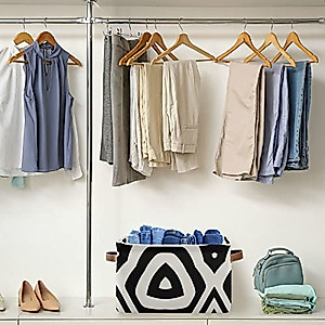 Large Foldable Storage Basket Bohemian Black Flower Storage Bin Canvas Toys Box Fabric Decorative Collapsible Organizer Bag with Handles for Bedroom Home