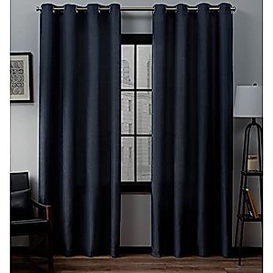 Exclusive Home Loha Linen Grommet Top Curtain Panel Pair, 54"x108", Peacoat Blue