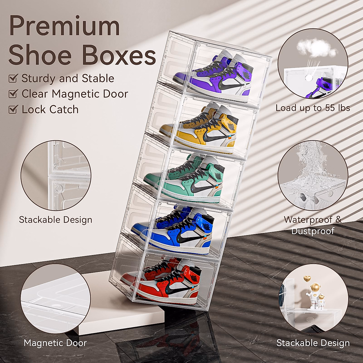 OIWLCI 1 Pack Shoe Storage Boxes, Hard Plastic Shoe Organizer Containers for Sneaker, Shoe Boxes Clear Plastic Stackable, Sneaker Storage Display Case Fit up to US Size 13 Clear