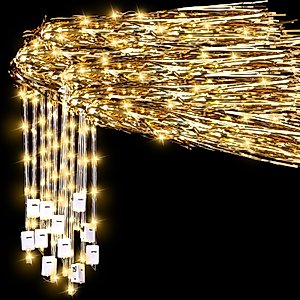 Simgoing 48 Pcs Lighted Wedding Fairy Wands LED Foil Tinsel Wedding Wands Sticks LED Light Up Wand Stick Glow in The Dark Flashing Wands Sparklers for Wedding Birthday Party Favors(Champagne)