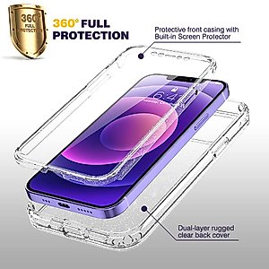 Diaclara iPhone 12 Mini Case - Full Body Rugged Case with Built-in Touch Sensitive Screen Protector, Soft TPU Bumper for iPhone 12 Mini 5.4" (Clear Glitter)