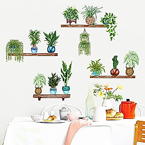 Tropical Plants Wall Stickers Green Potted Plant Wall Decals Removable DIY Art Murals for Family Living Room Background Wall Decoration Kids Bedroom Kitchen Office Girl Room Wallpaper