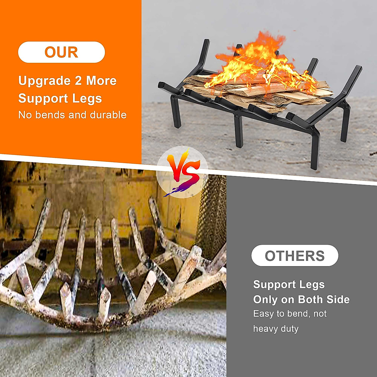 TwentyNext 17 Inch Fireplace Grate Heavy Duty Solid Steel Fire Grate for Fire Pit Wood Log Rack Stove Firewood Holder for Indoor Hearth Outdoor Fire Pit Chimney Hearth Kindling Tool