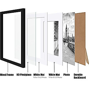 11x14 Picture Frames Black Solid Wood - Matted to Display Pictures 9x12 or 8x10 or 11x14 Frame without Mat - Wooden Photo Frame 11x14 inch Black with 2 Mats for Wall Mounting or Table Top, 2 Set