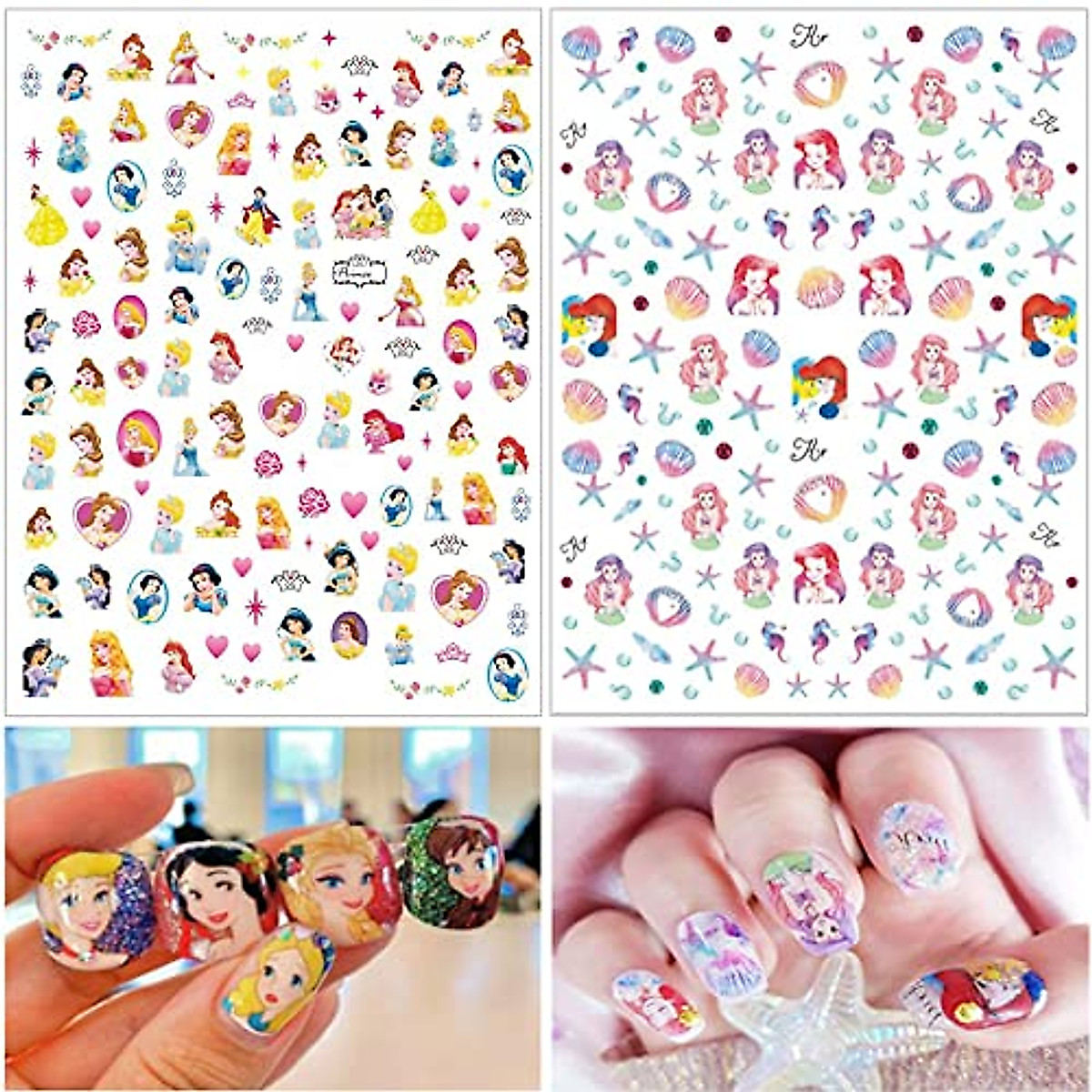 6 Sheets Kawaii Nail Art Stickers 3D Anime Design Nail Charms Cute Cartoon Nail Stickers Self-Adhesive Acrylic Nail Art Supplies Mermaid Nail Decals for Women Girls Kawaii Nails Art Decorations
