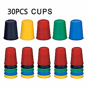 KRISMYA Quick Cups Games for Kids,Classic Speed Cup Game for Parent-Child Interactive Stacking Cups Game with 24 Picture Cards, 30 Cups (6 Sets of 5 Colors Each), Bell &Instructions