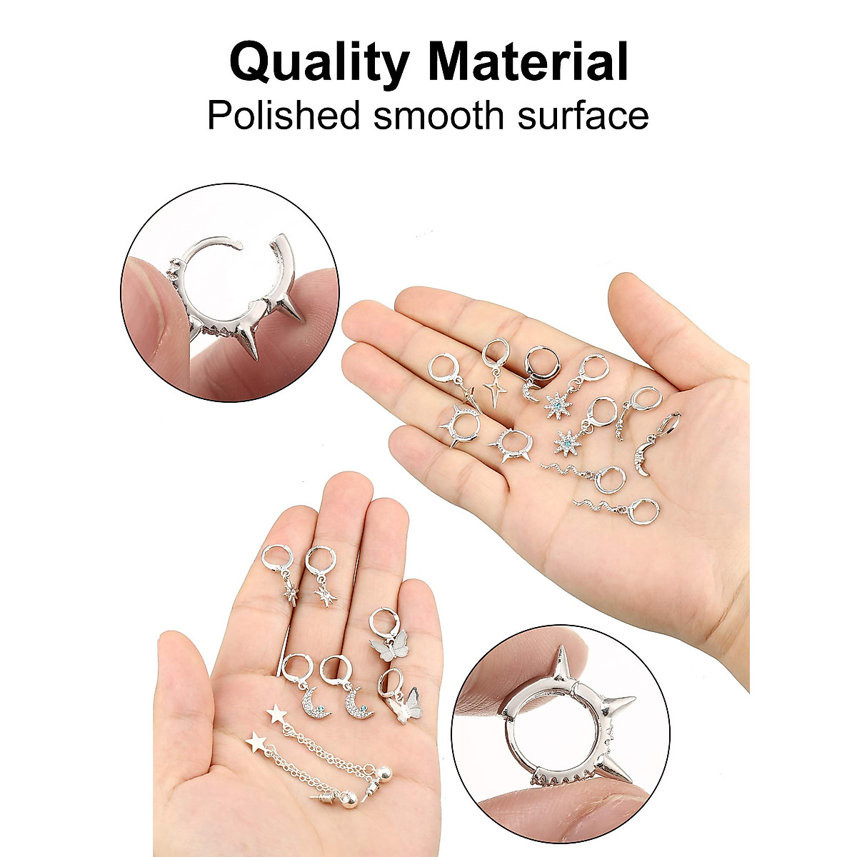 12 Pairs Dangle Hoop Earrings Aesthetic Huggie Earrings with Charms Small Drop Pendant Hoop Earrings for Women (Silver)