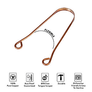 100% Pure Copper & Rust Free Tongue Cleaner, Tongue Scraper with Great Grip & Non-Synthetic Handle | Improve Oral & Gut Health, Eliminate Odor (Medical Grade) For All Ages | Pack of 2