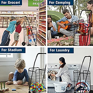 Folding Shopping Cart,Grocery Utility Shopping Cart with Four Wheels,Compact Folding Portable Cart Saves Space for Convenient Storage,Lightweight Easy to Move Holds up to Max 90Ibs,Black