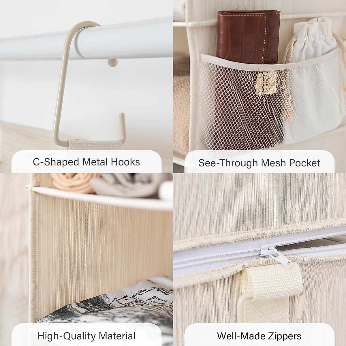 StorageWorks 6-Shelf Hanging Closet Organizers, Two 3-Shelf Separable Closet Hanging Shelves, 13" D x 15" W x 48 ¼"H, Mixing of Beige, White & Ivory