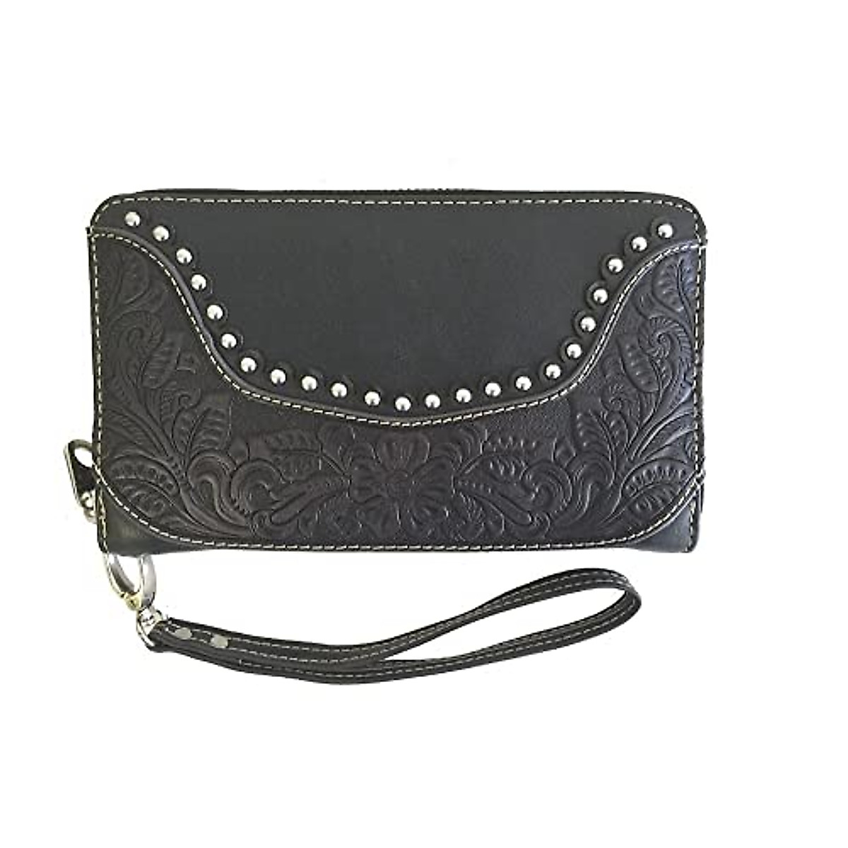 Concealed Carry Tooled Leather Shoulder Purse - Concealed Weapon Gun Bag w/ Matching Wallet By Montana West (Black)