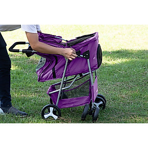 Paws & Pals Pet Stroller Cat/Dog Easy to Walk Folding Travel Carrier Carriage, Lavender Purple