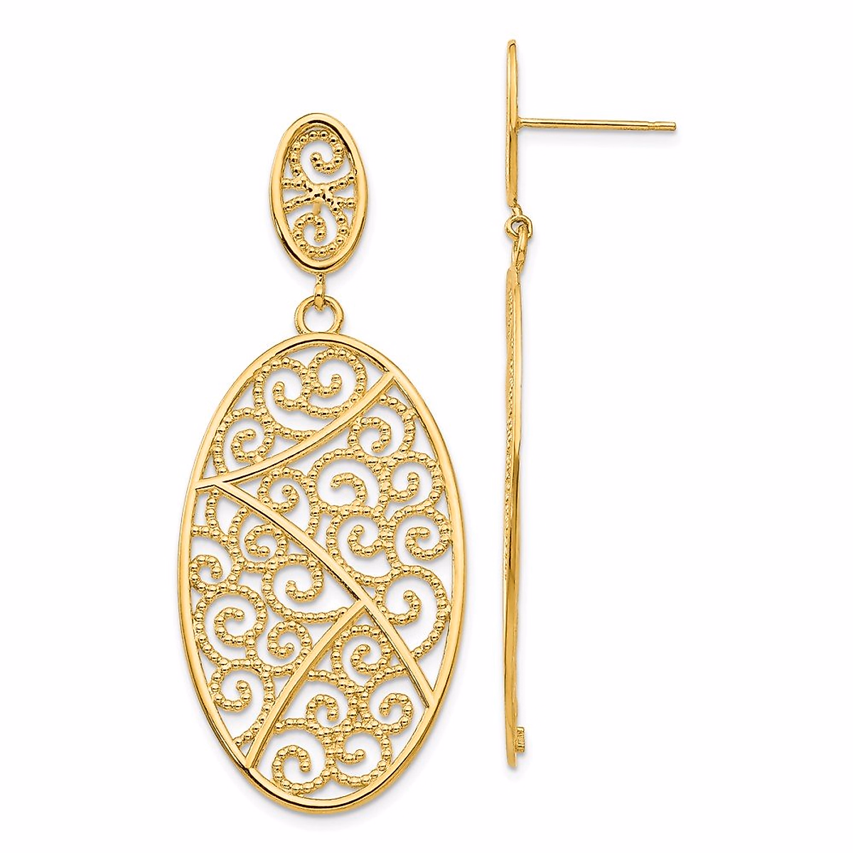 14K Oval Dangle Earrings, 14 kt Yellow Gold