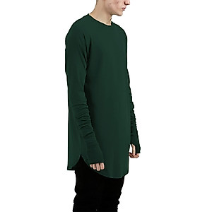LILBETTER Mens Thumb Hole Cuffs Long Sleeve T-Shirt Basic Tee(Dark Green,Large)