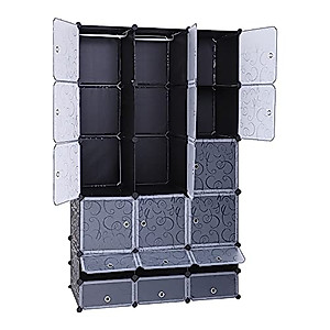 Cffuvros 18-Cube DIY Plastic Closet Cabinet, Storage Cube Organizer with Doors and Clothes Rod, Stackable Closet Shelf for Bedroom, Plastic Space Saver for Home, Living Room, Office