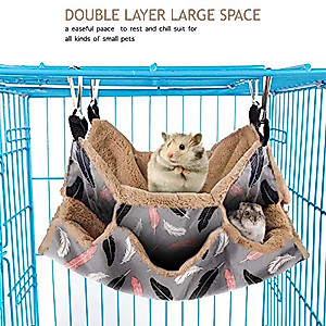 Petmolico Small Pet Hanging Triple-Layer Warm Hammock Bed Cage Accessories Bedding Hideout Playing Sleeping for Parrot Sugar Glider Ferret Squirrel Hamster Rat, Brown Feather