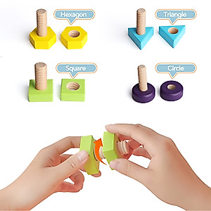 Abellzos Wooden Lacing Beads, 30 PCS Wooden Nuts and Bolts Toys, Fine Motor Skills Montessori Toys for 2 Year Old, Lacing Toys Montessori Learning Educational Game for Boys Girls