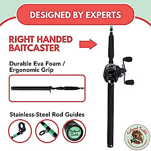 Tailored Tackle Bass Fishing Baitcasting Combo 7 Ft 2 -Piece | Casting Rods Power: Med. Heavy Fast Action | 7 BB Baitcast Reels Gear Ratio - 6.3:1 | Baitcaster Pole (Right Handed Baitcaster)
