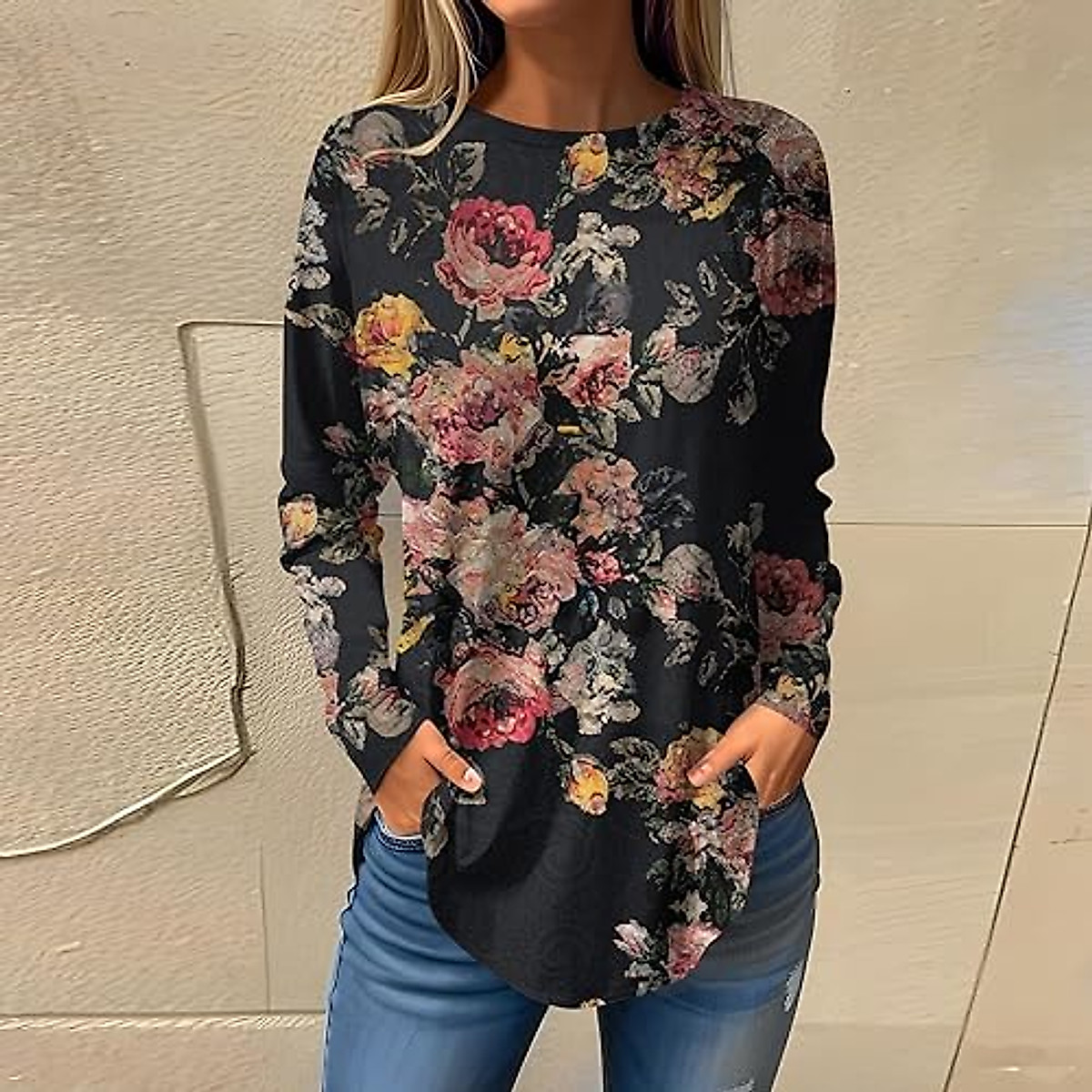 Tops for Women 2023 Womens tops Women's sweatshirts Y2k hoodies Womens Oversized T Shirts Long Sleeve Black Shirt Long Sleeve Active Long Sleeve Tops for Women（3-Black,Large）