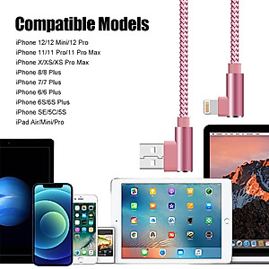 finekeep iPhone Charger Cord 3 FT, MFi Certified iPhone Charger Cable Short Lightning Cable 90 Degree Fast Data Cable Nylon Charging & Syncing Cord for iPad/iPhone13/12/11/XR/XS/Max/X(Pink), 3FT