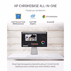 HP Chromebase 21.5" All-in-One Desktop, Intel Pentium Gold 6405U Processor, 4 GB RAM, 64 GB Storage, Rotating Full HD IPS Touchscreen, Chrome OS, Bluetooth Keyboard and Mouse Combo (22-aa0012, 2021)