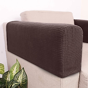 VOSAREA Arm Covers for Sofa 2pcs Chair Arm Protectors Sofa Armrest Cover Universal Sofa Armchair Slipcovers Recliner Chair Arm Cover for Home Office (Dark Coffee) Couch Armrest Covers