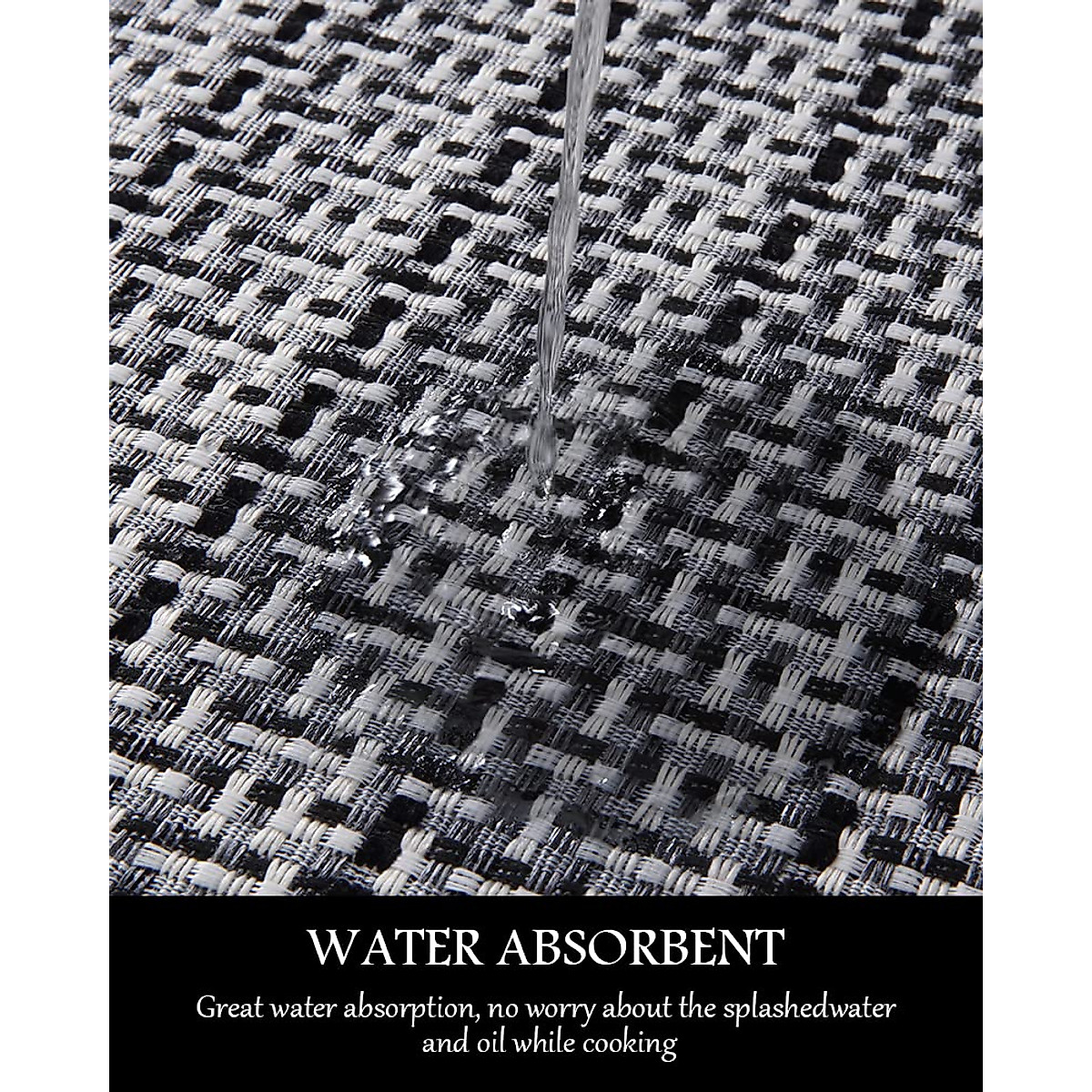 PADOOR Kitchen Rugs and Kitchen Mats Non Skid Washable - Non Slip Absorbent Kitchen Runner Rugs for Floor, Machine Washable Standing Mats for in Front of Sink,Laundry Room,Hallway(20"x70",Black)