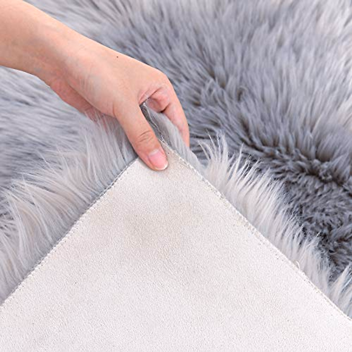 Pacapet Fluffy Faux Fur Rug,Grey Fur Rug Sheepskin Rug for Bedroom,Furry Shag Rug for Living Room,Fuzzy Rug Carpet for Bedside Kids Nursery Room Decor,2x3 ft