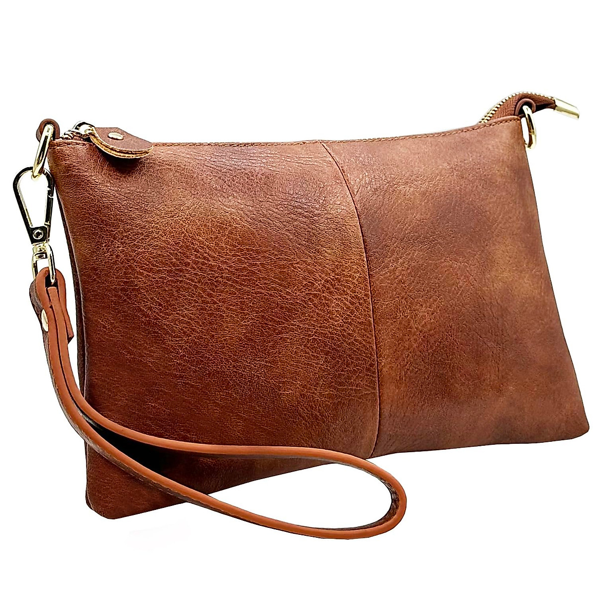 Beurlike Leather Wristlet Wallet Clutch Purses For Women Small Crossbody Phone Bags(Vegan Leather Brown)