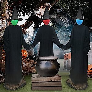 Halloween Decorations Outdoor - Large Light Up Holding Hands Screaming Witches Sound-Activated Sensor (Set of 3)- Life Size Scary Decor for Home Outside Garden Yard Lawn Party Decoraciones Brujas de