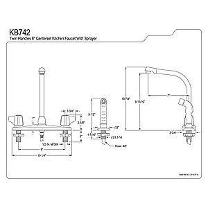 Kingston Brass KB742 8" Centerset Kitchen Faucet, Polished Chrome