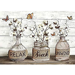 KINPLUB Farmhouse Diamond Painting Kits for Adults, Cotton Flower with Vase 5D Diamond Art Kits, DIY Full Round Drill Gem Art, Coutryside Home Wall Decor 12 x 16 Inch