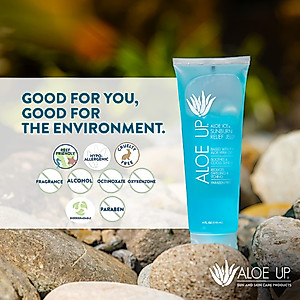 ALOE UP Aloe Ice Sunburn Relief Jelly - Face and Body Organic After Sun Gel - With 96.6% Pure Aloe Vera Gel - Reef Safe - Alcohol- and Fragrance-Free - 4 Oz