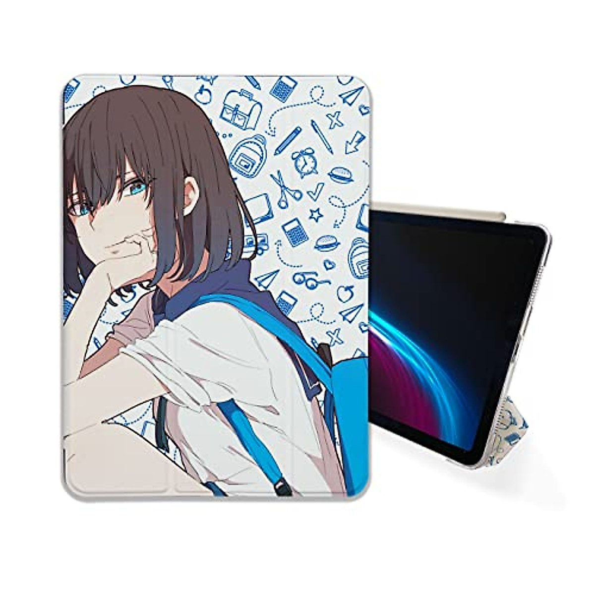 Cute Anime Kawaii Schoolgirl case Compatible with iPad Mini Air Pro 7.9 8.3 9.7 10.2 10.9 11 12.9 inch Pattern Cover New 2022 2021 Trifold Stand 3 4 5 6 7 8 9 Generation 538 (12.9 Pro 3/4/5 gen)