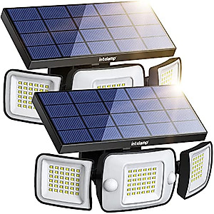 intelamp Solar Motion Sensor Outdoor Lights 2 Pack Solar Flood Lights Outdoor, High Bright 1200LM Security Lights Adjustable Solar Wall Lights with 3 Modes Used for Patio, Garden, Garage, Porch