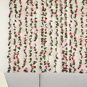 BLEUM CADE 2 Pcs 16.4Ft Flower Garland Artificial Rose Vines with 16.4Ft String Lights, Fake Flower Vines Garland Decorations for Wedding Party Valentines Day Christmas Wall Room Decor Aesthetic