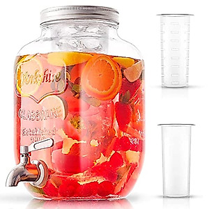 JoyJolt 1-Gallon Drink Dispenser. Glass Beverage Dispenser with Spigot plus Ice Cylinder and Fruit Infuser! Water Dispenser, Lemonade Stand, Punch Bowl, Juice Container - Drink Dispensers for Parties