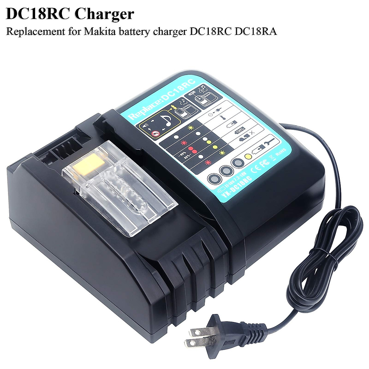 Elefly DC18RC Compatible with Makita 18V Battery Charger DC18RA DC18RD, Compatible with Makita 14.4V-18V LXT Lithium Battery BL1860 BL1850 BL1840 BL1830 BL1815 BL1430 BL1450
