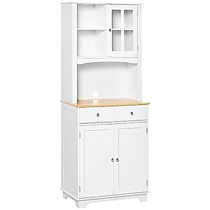 HOMCOM 67" Kitchen Buffet with Hutch, Microwave Cabinet with Framed Doors, 2 Drawers, Open Countertop, Cupboard for Dining Room, White