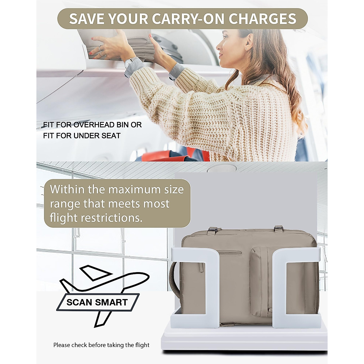 Large Travel Laptop Backpack, Expandable Flight Approved Backpack, Carry on Backpack for Women, Waterproof 17inch Laptop Hiking Backpack with Shoe Compartment, Grey Brown