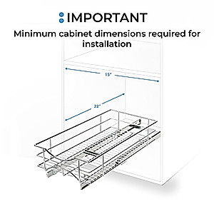 Home Zone Living Pull Out Kitchen Cabinet Organizer with One Tier of Storage, 14” W x 21” D