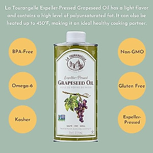 La Tourangelle, Expeller-Pressed Grapeseed Oil, High Heat Neutral Cooking Oil, Cast Iron Seasoning, Also Great for Skin, Hair, and DIY Beauty Recipes, 16.9 fl oz